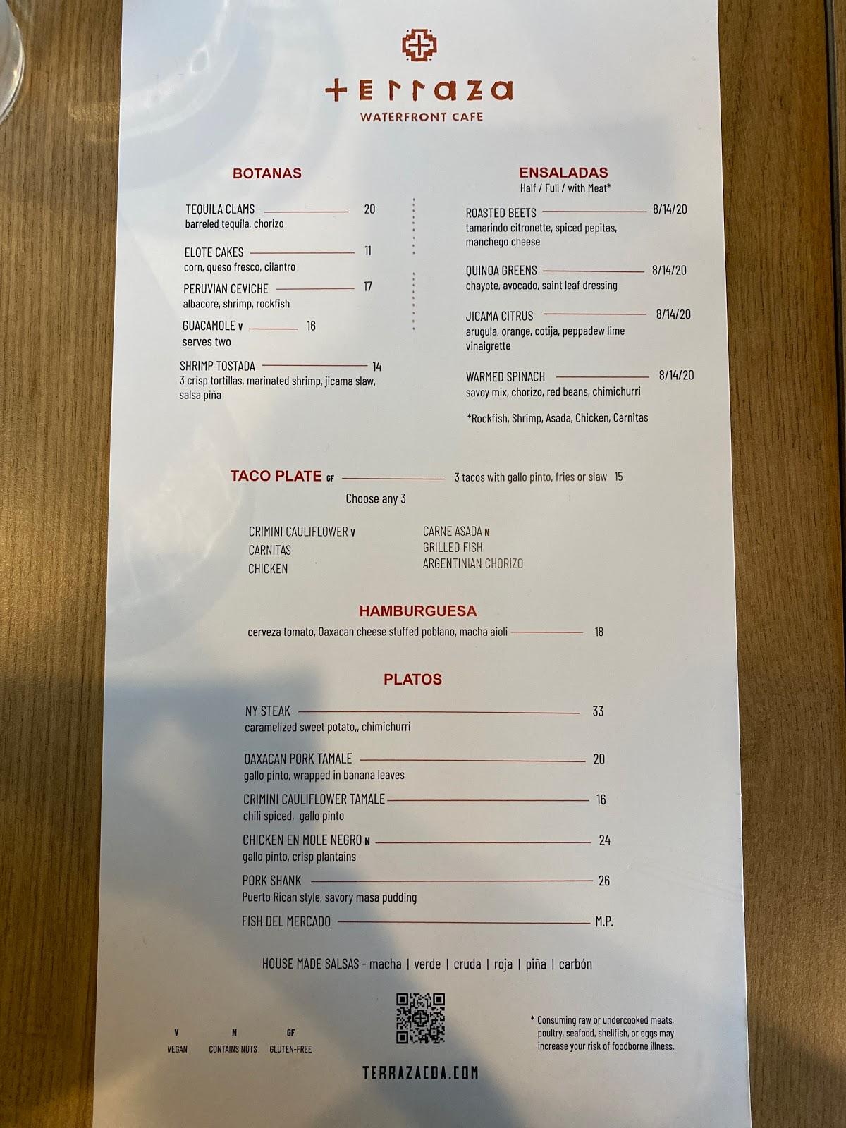 Menu at Terraza Waterfront Cafe, Coeur d'Alene