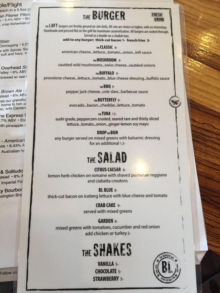 Carta del pub y bar The BURGER Loft, New City