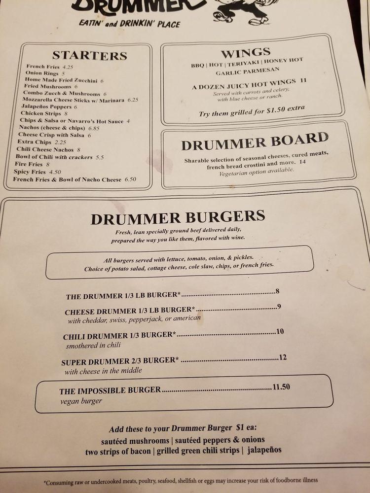 Menu at The Dirty Drummer pub & bar, Phoenix, N 44th St