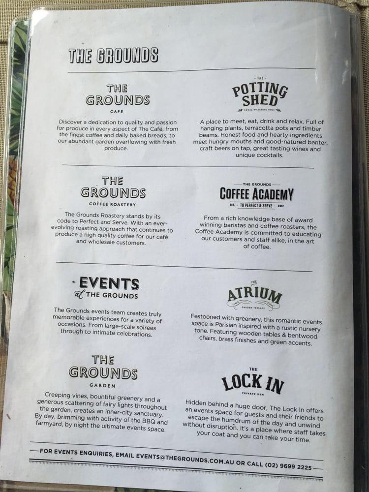 Menu at The Grounds of Alexandria pub & bar, Alexandria