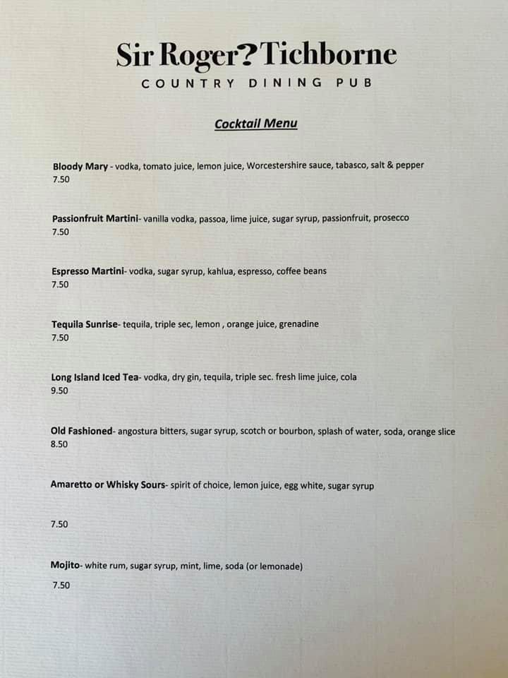 Menu at The Sir Roger Tichborne pub & bar, Alfold