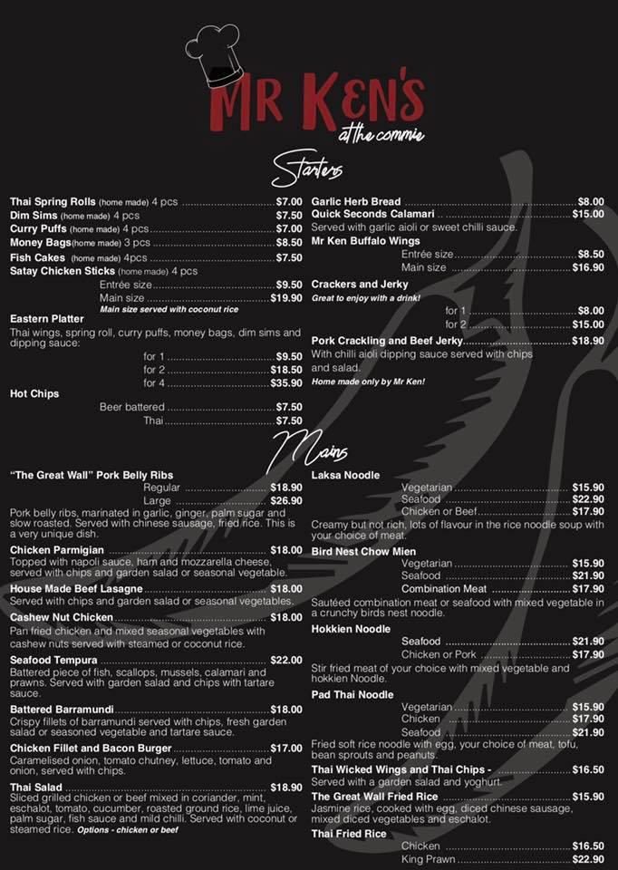Menu at Commercial Hotel, Boonah restaurant, Boonah