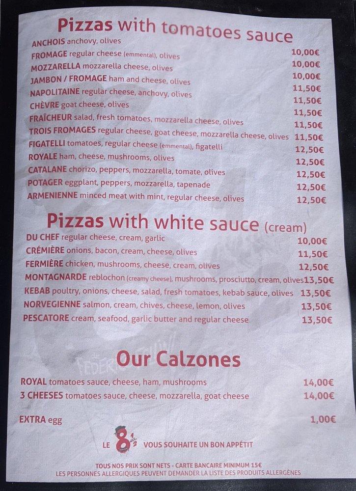 Menu at Le 8 et Demi restaurant, Cassis