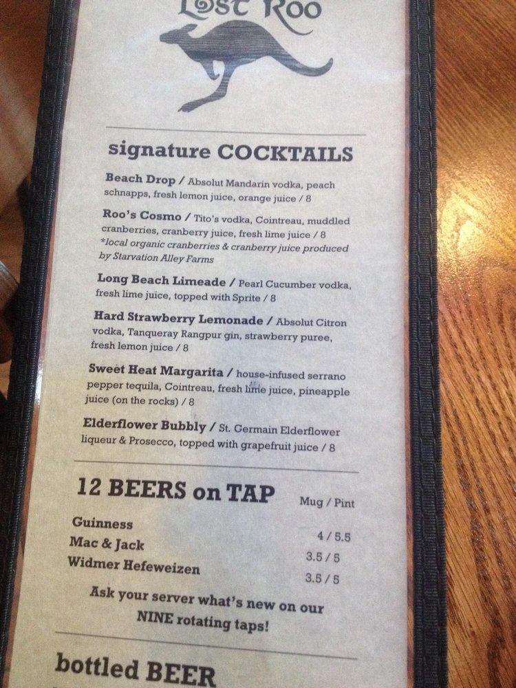 Menu at Lost Roo pub & bar, Long Beach