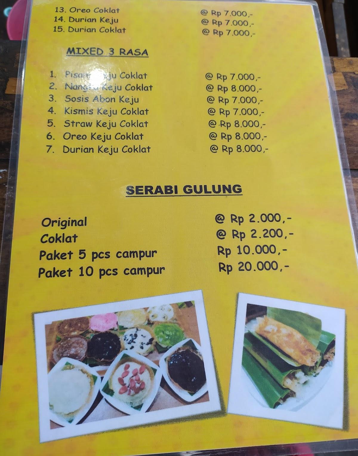 Carta del restaurante Serabi gulung WAKWIK, Indonesia