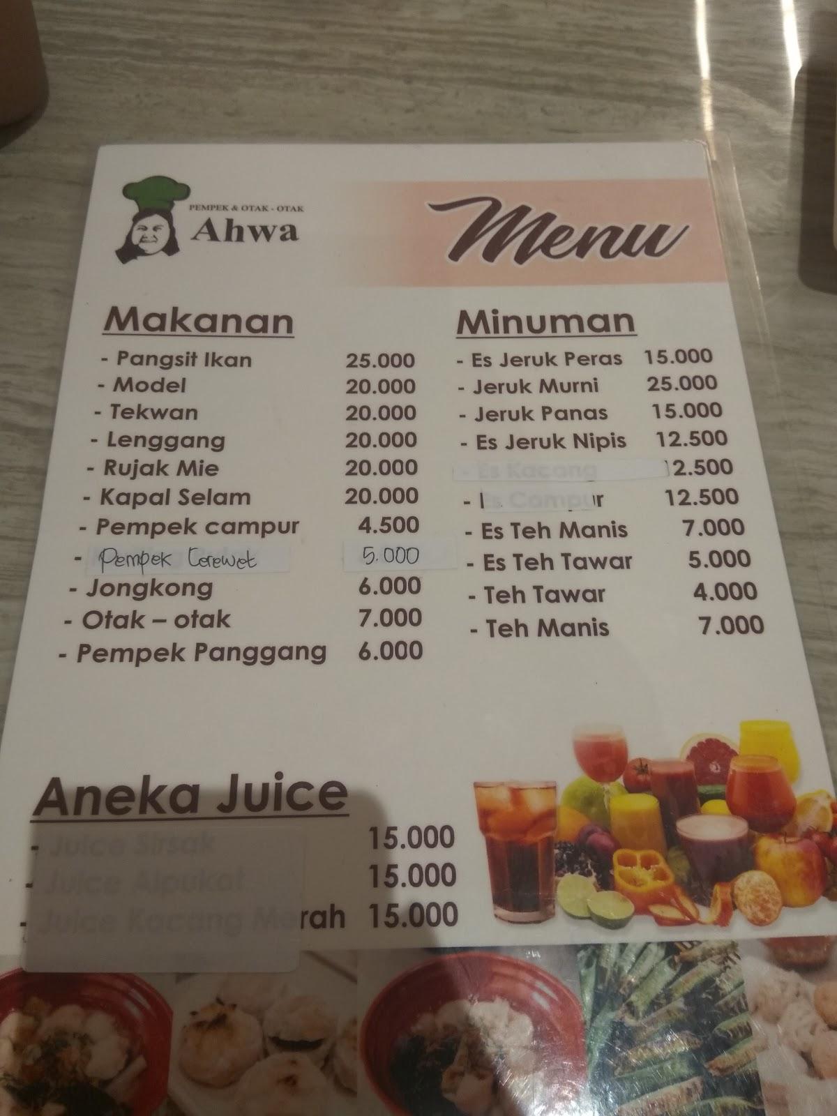 Menu at Pempek dan Otak-otak Ahwa Cabang Veteran restaurant, Palembang