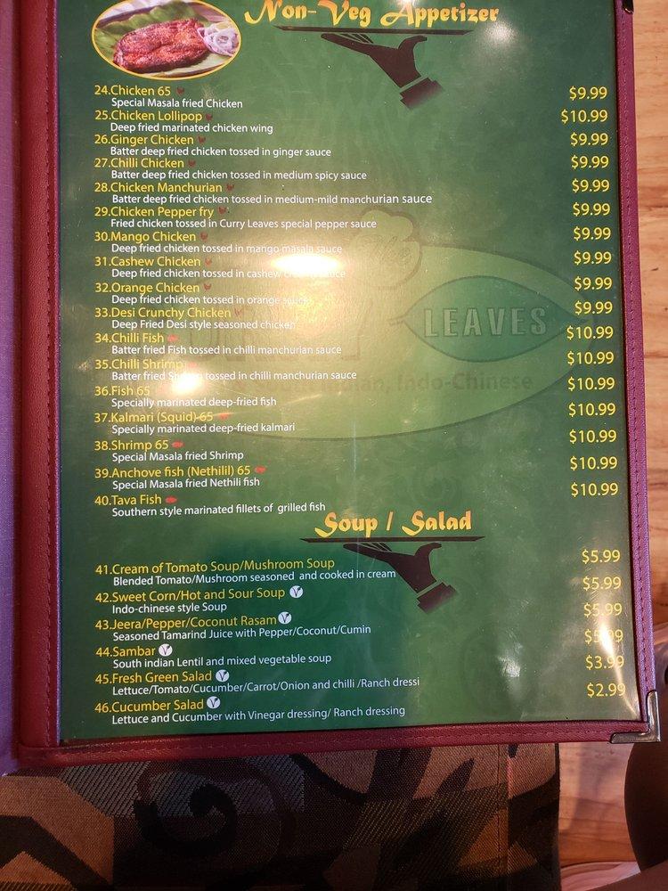 Menu at The Curry Leaves restaurant, Rocklin