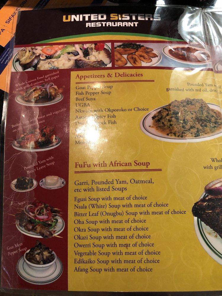 Menu at United Sisters restaurant, Houston, W Bellfort Ave.