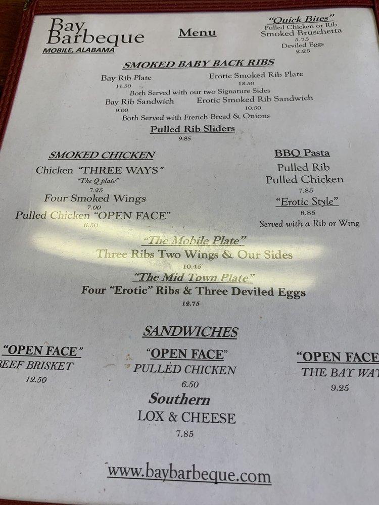 Menu at Bay Barbeque, Mobile