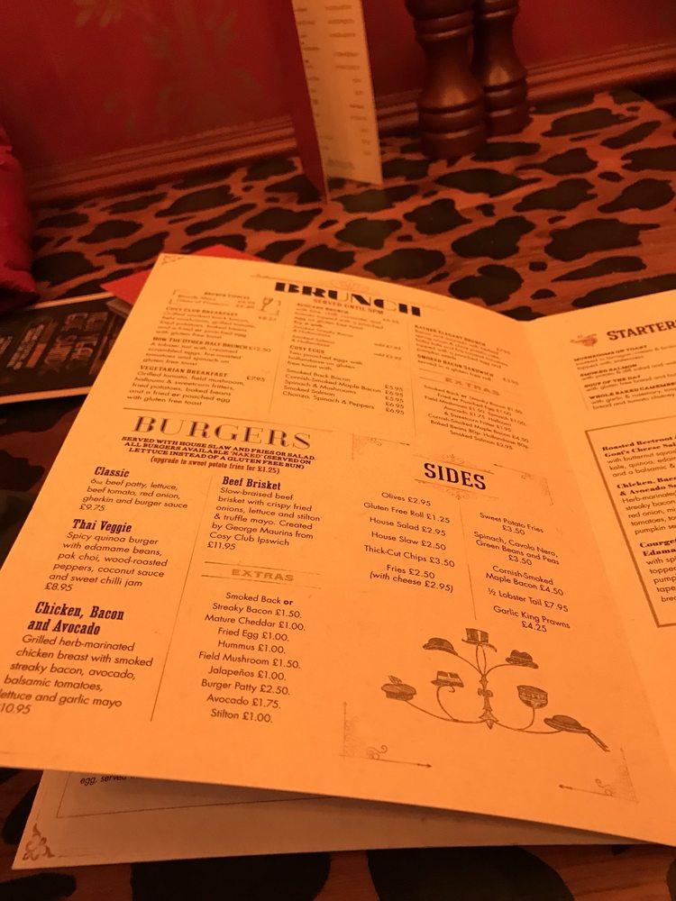 Menu at Cosy Club, Leeds