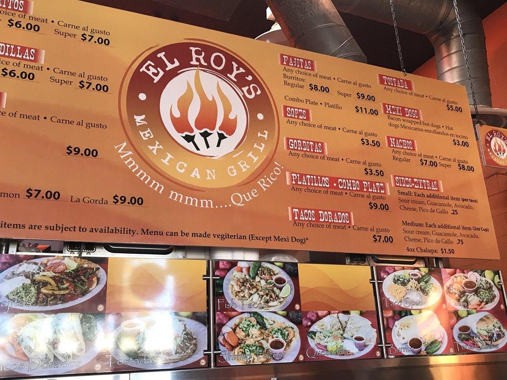 Menu at El Roy's Mexican Grill restaurant, Petaluma, 210 Edith St