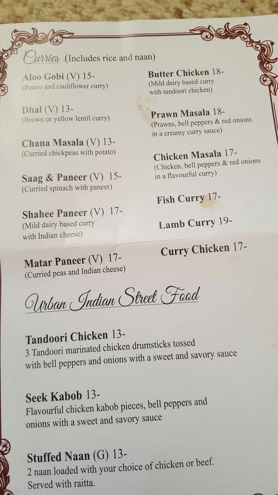 Menu at Kal’s Naan Stop restaurant, Vernon
