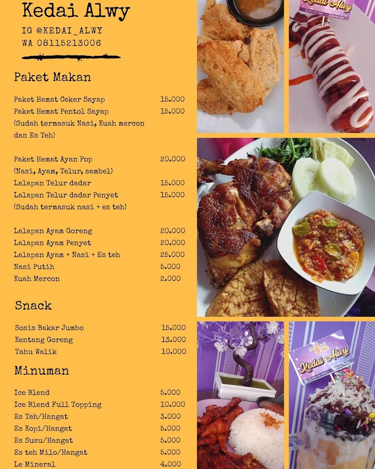 Menu at Kedai alwy restaurant, Mentawa Baru Hilir
