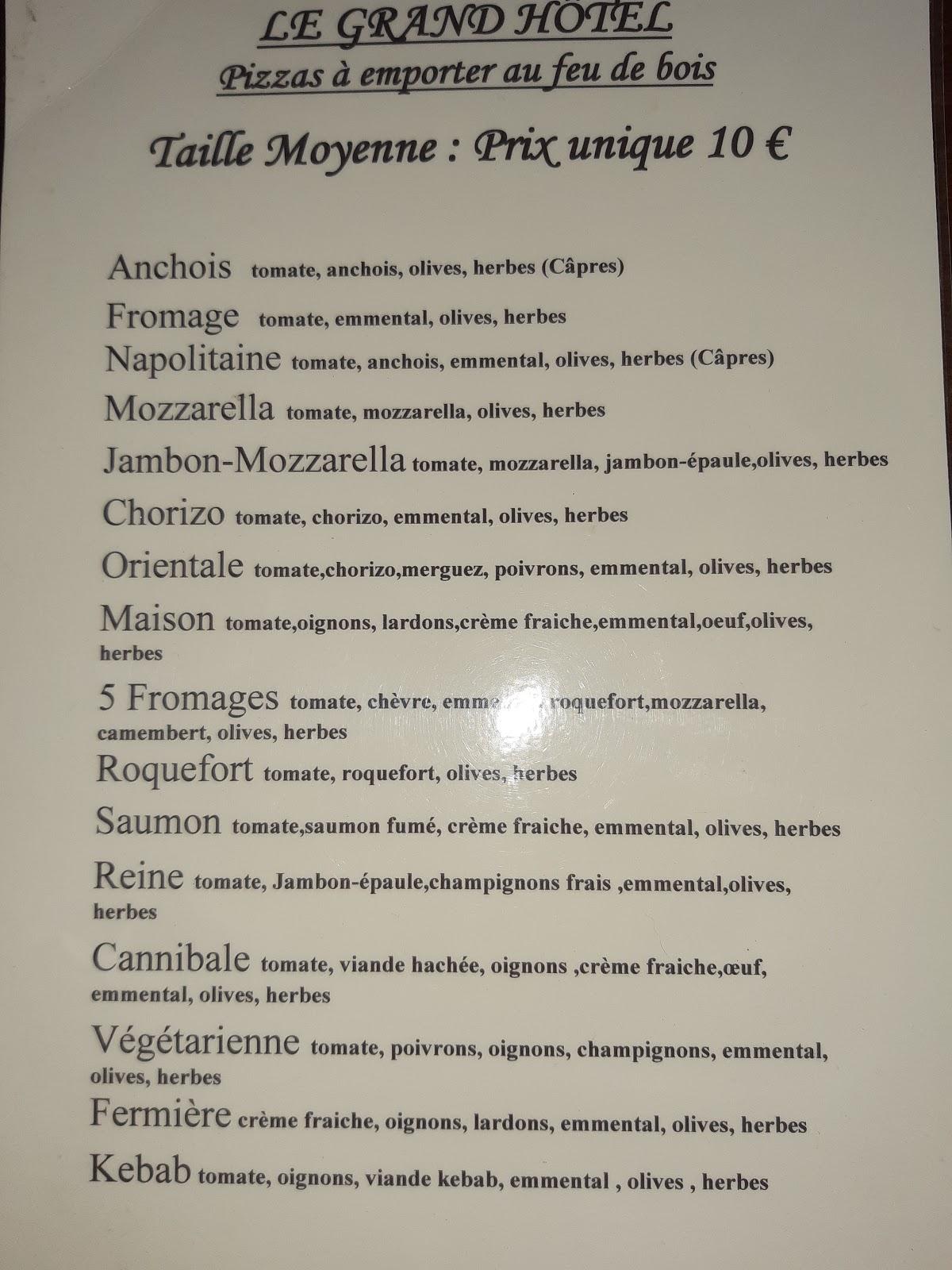 Carta del pub y bar Le Grand Hotel, Aups