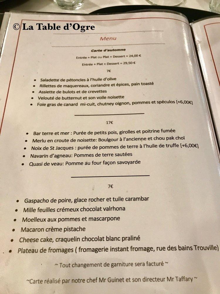 Menu at Le Petit Bouchon restaurant, Trouville-sur-Mer