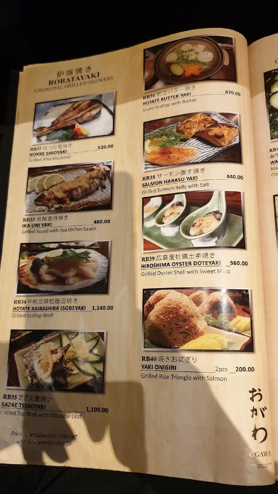 Menu at Ogawa restaurant, Taguig, The Fort Strip