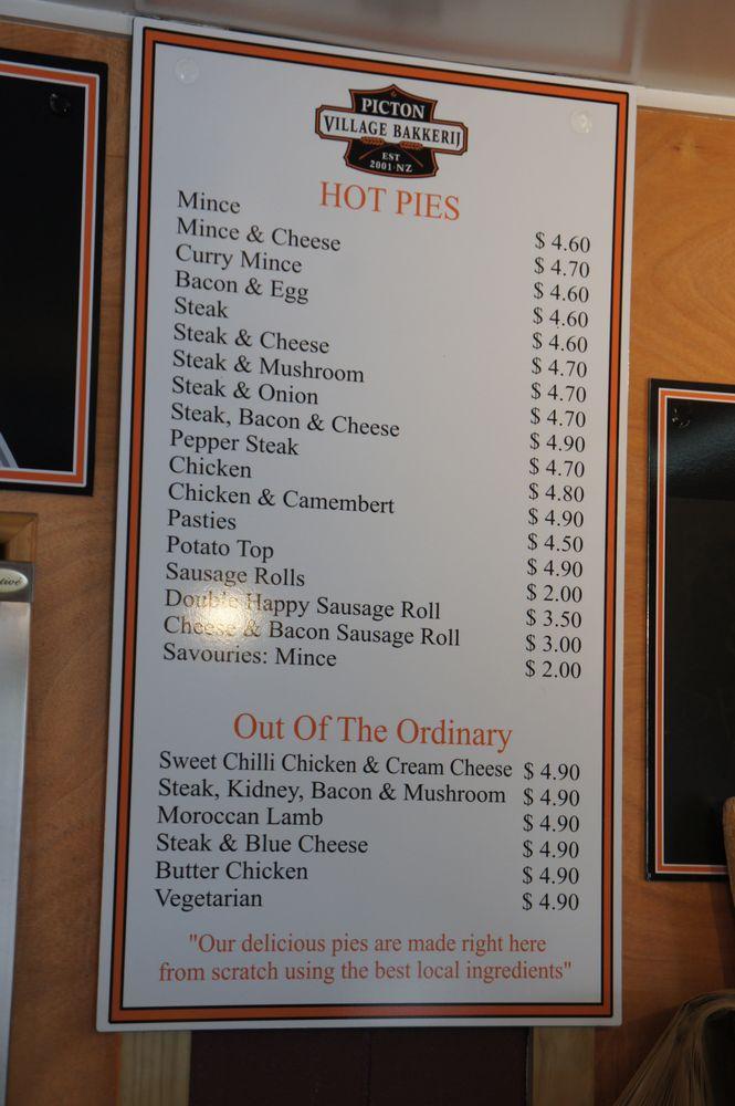 Menu at Picton Village Bakery, Picton
