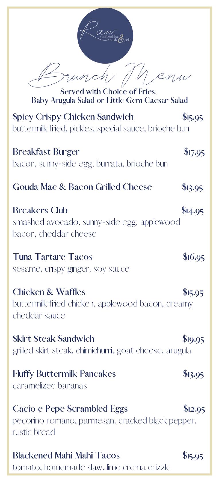 Menu at Raw Oyster Bar & Italian Kitchen, Harrington Park