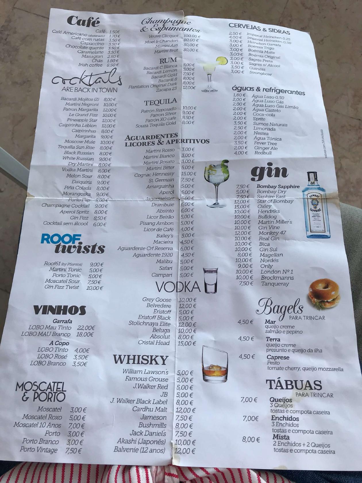 Menu em Roof 61 pub & Bar, Setúbal