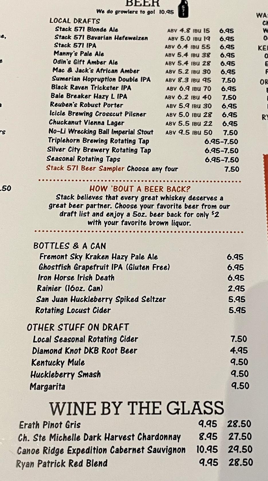 Menu at Stack 571 Burger and Whiskey Bar - Kirkland, Kirkland