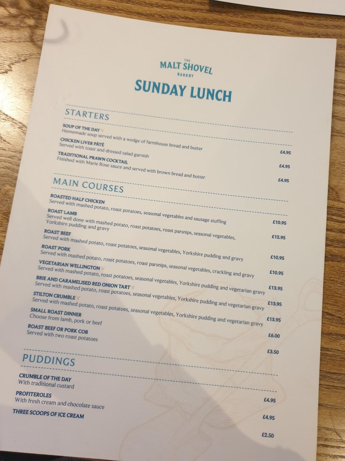 Menu at The Malt Shovel pub & bar, Leicester