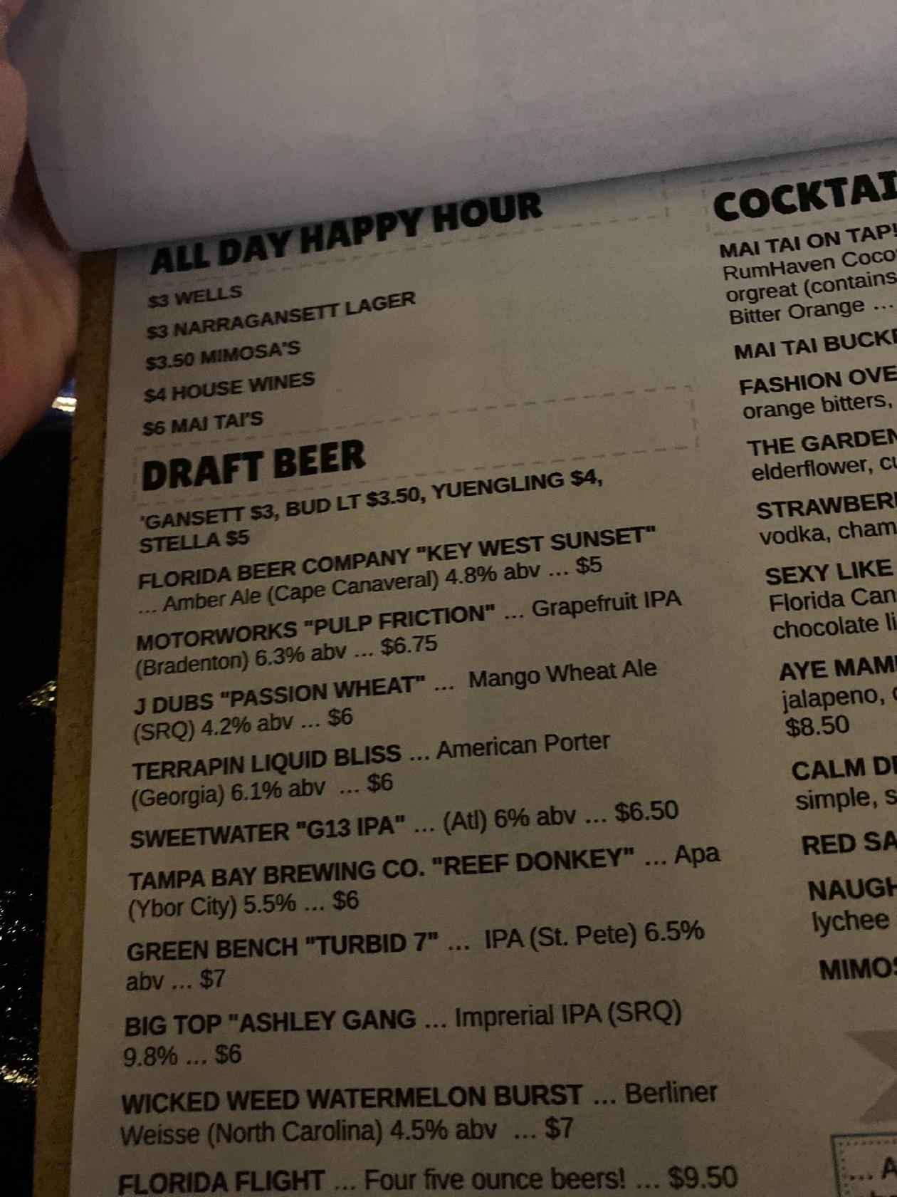 Menu at FOOD+BEER - Sarasota pub & bar, Sarasota
