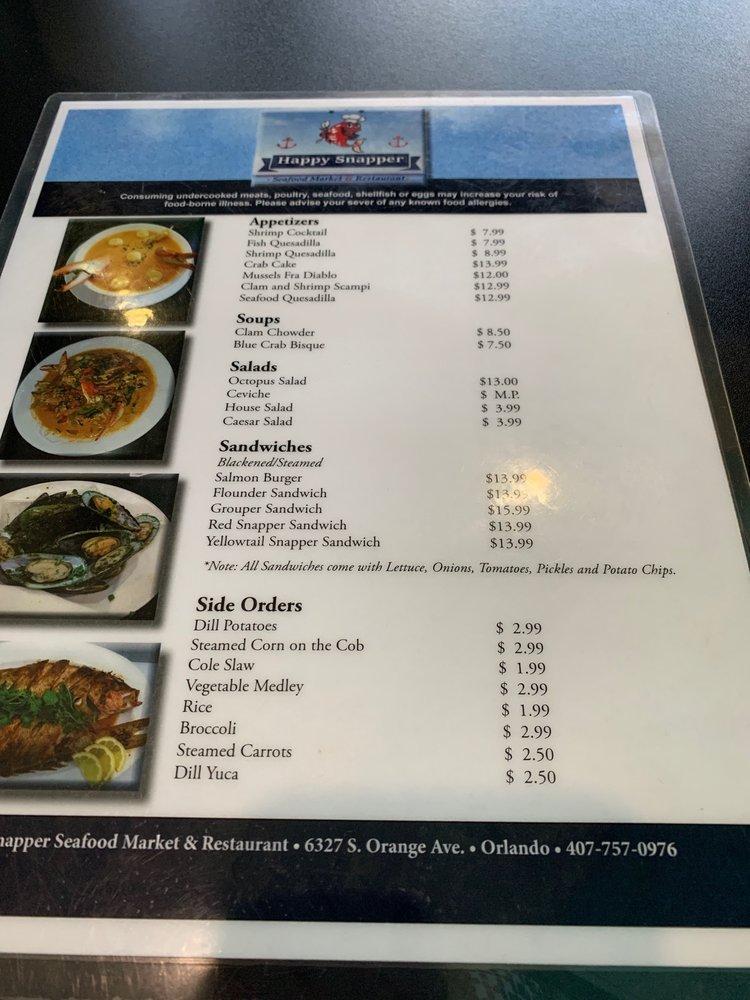 Menu at HAPPY SNAPPER SEAFOOD RESTAURANT, Orlando