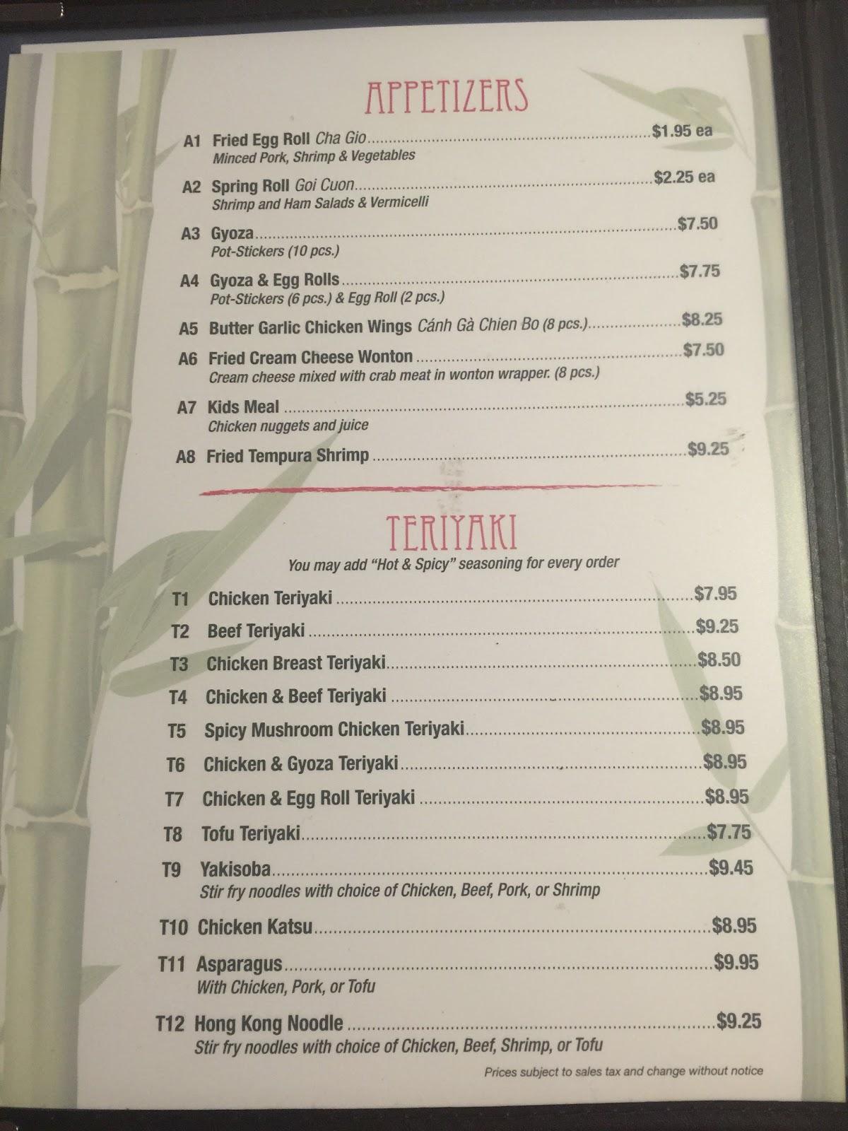 Menu at Pho Kim Chi restaurant, Poulsbo