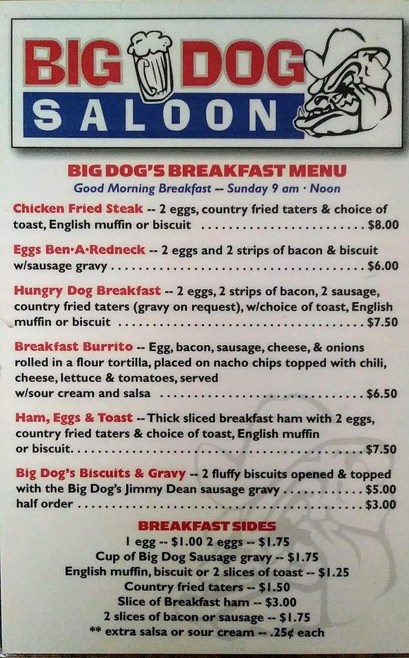 Menu at Big Dog Saloon pub & bar, Crooked River Ranch