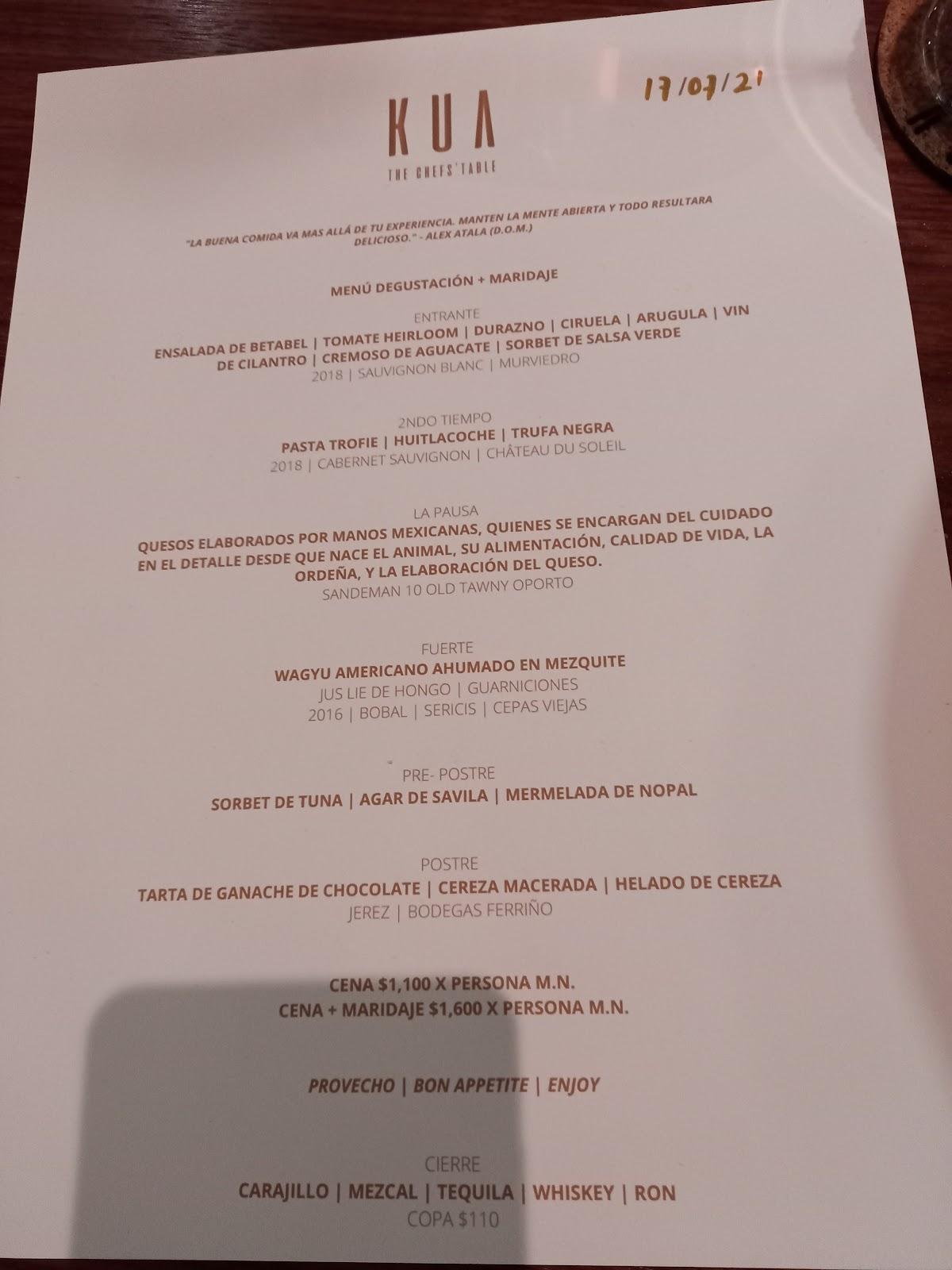 Carta del restaurante CÚA Cocina Abierta, Monterrey