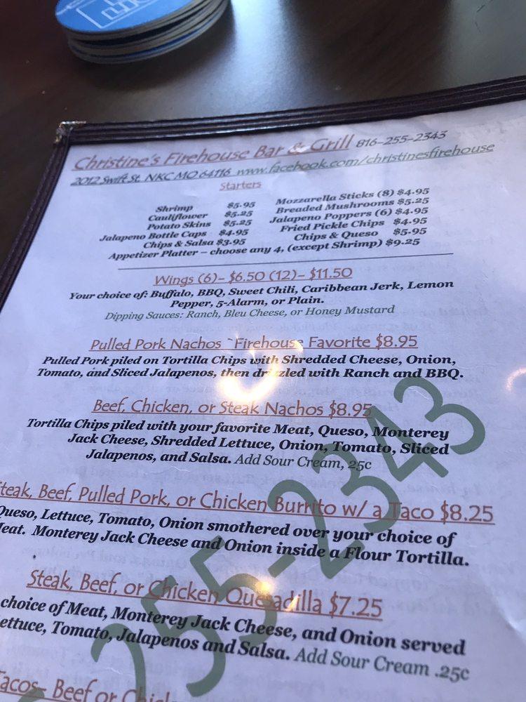 Menu at Christine's Firehouse pub & bar, North Kansas City