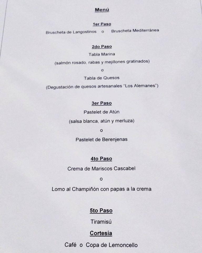 Menu at El Viejo Cascabel restaurant, Mar del Plata