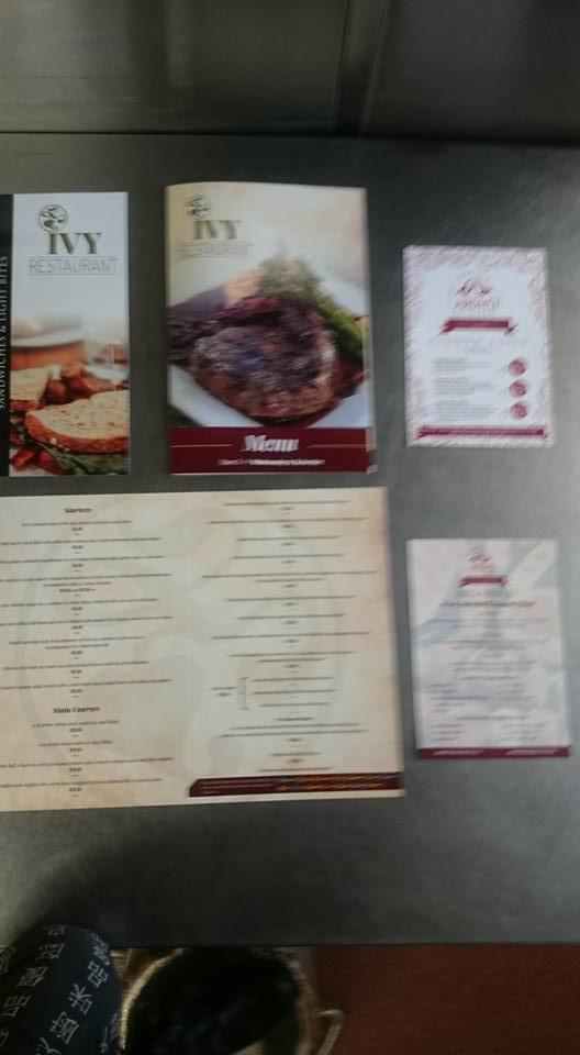 Menu at Ivy restaurant, Limerick