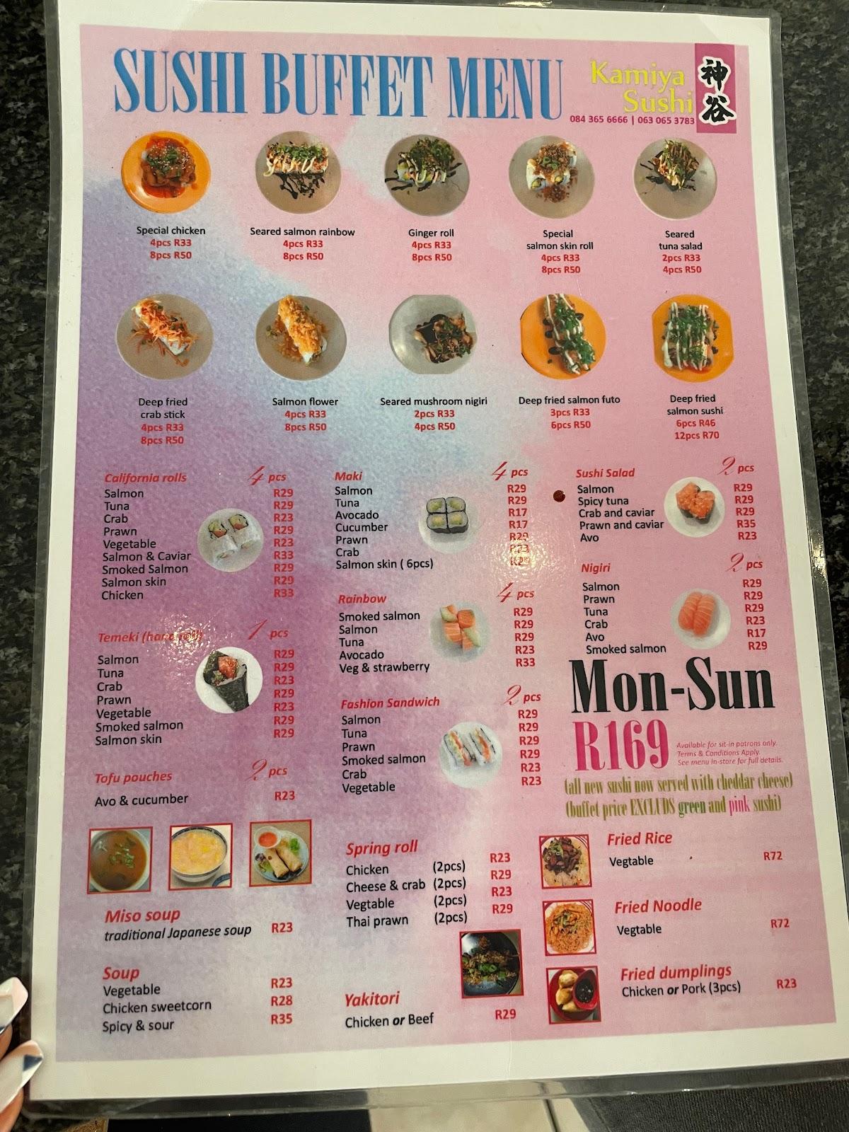 Menu at Kamiya Sushi restaurant, Johannesburg, 7