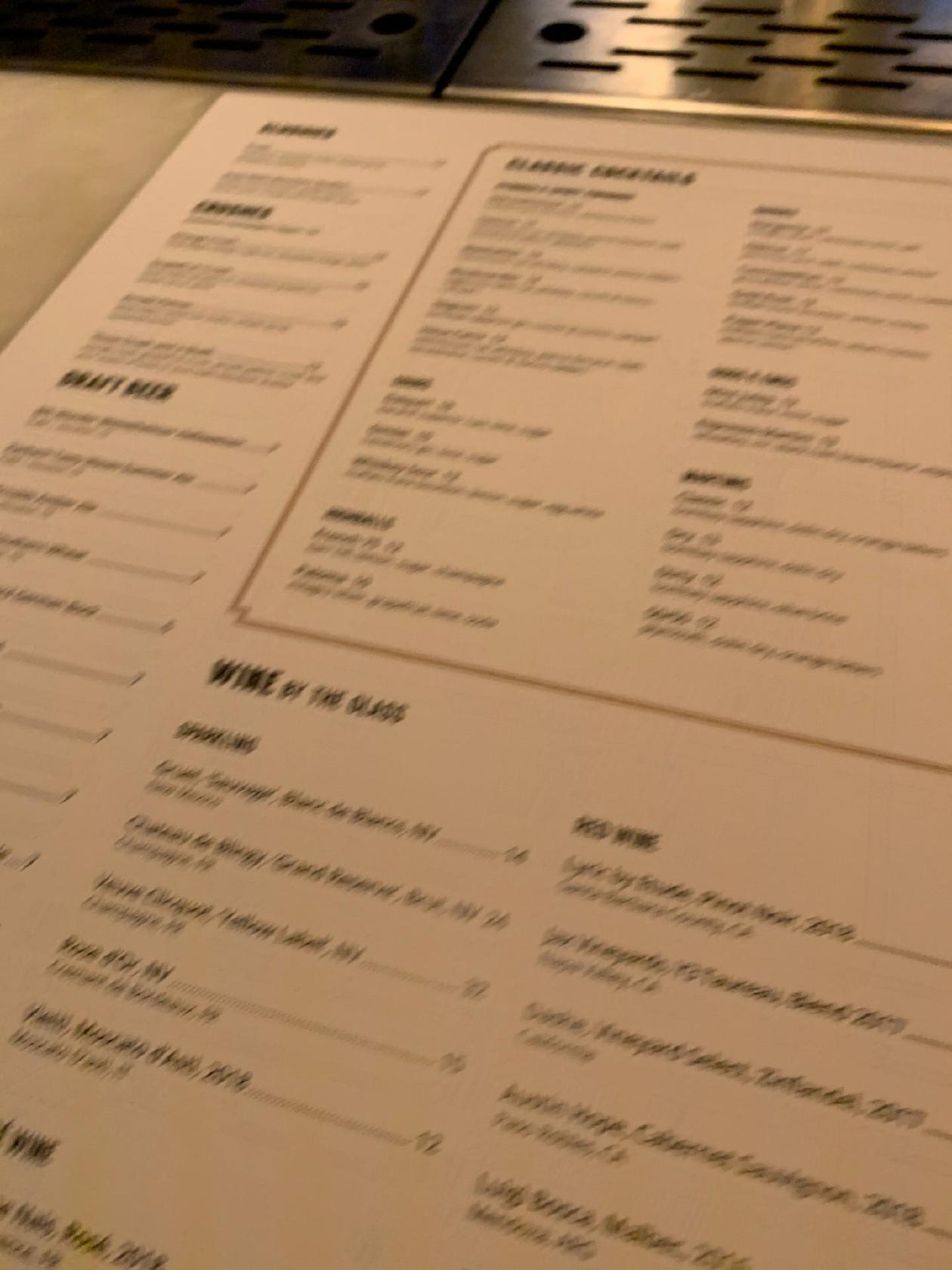 Menu at Loch Bar, Houston