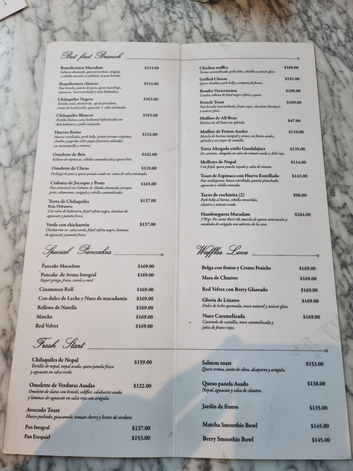 Carta del restaurante Macadam, San Pedro Garza García
