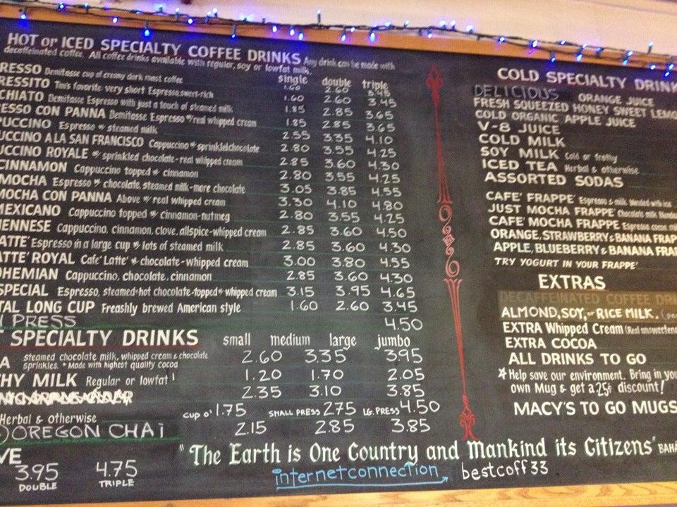 Menu at Macy's European Coffeehouse & Bakery, Flagstaff