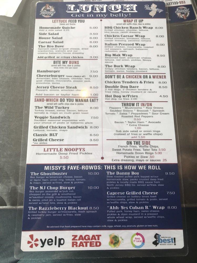 Menu at Missy's Main Street Cafe, Rockaway