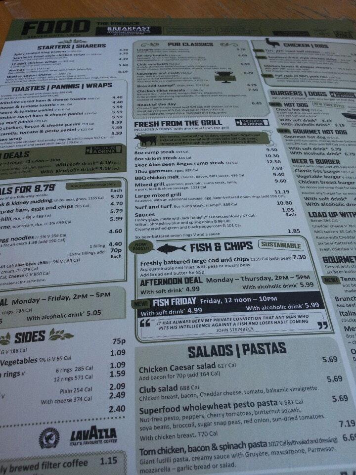 Menu at The Roebuck - JD Wetherspoon pub & bar, Rayleigh