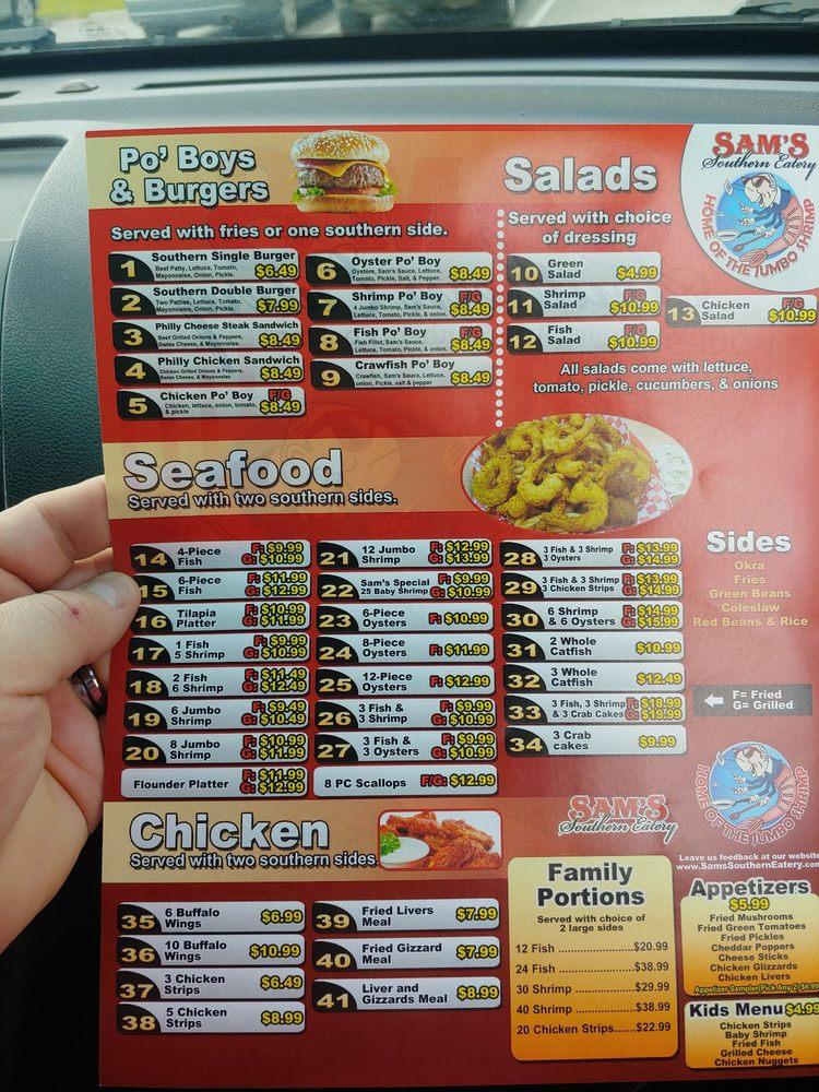 Menu at Sam’s Southern Eatery restaurant, Conway