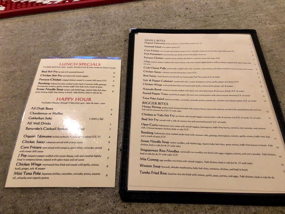 Menu at Taroko Asian Tapas Bar, Grants Pass