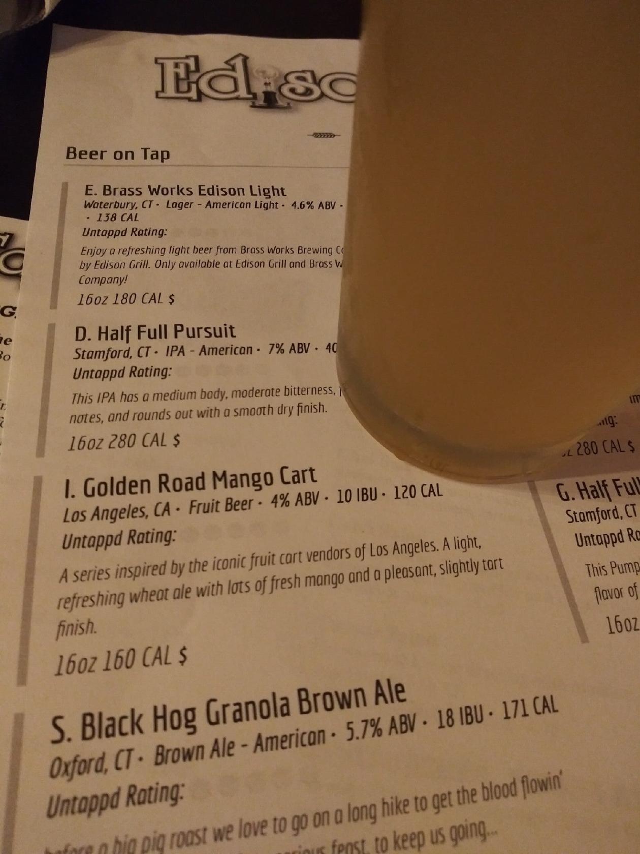 Menu at The Edison Grill pub & bar, Harwinton