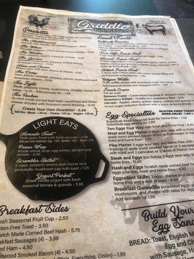 Menu at The Griddle restaurant, Cranston