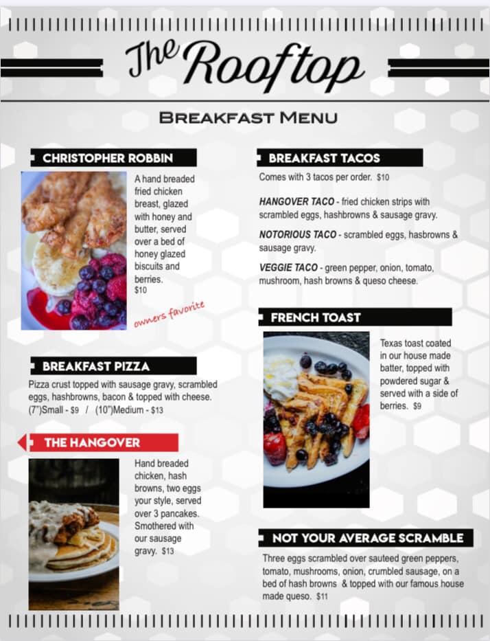 Menu at The Rooftop pub & bar, Evansville