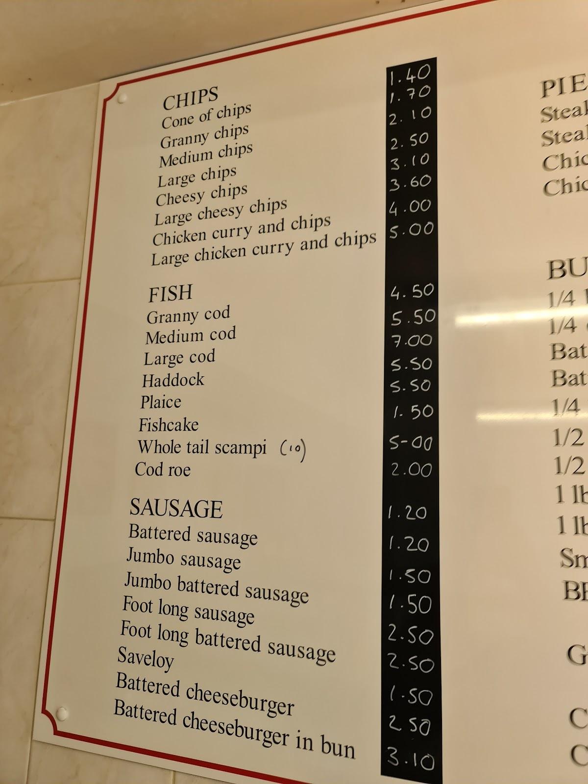 Menu at Withycombe Chip Shop restaurant, Exmouth, 112 Withycombe Village Rd