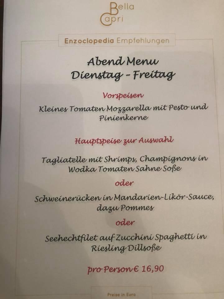 Speisekarte von Ristorante Bella Capri restaurant, Lorsch