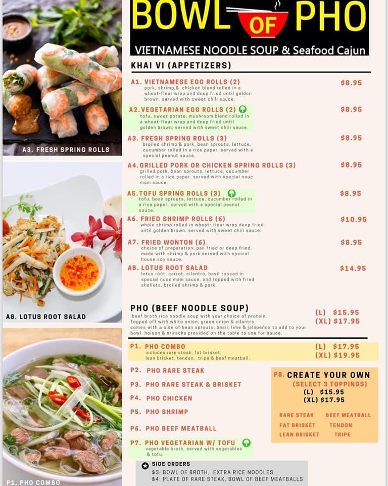 Menu at Bowl of Pho restaurant, Juneau