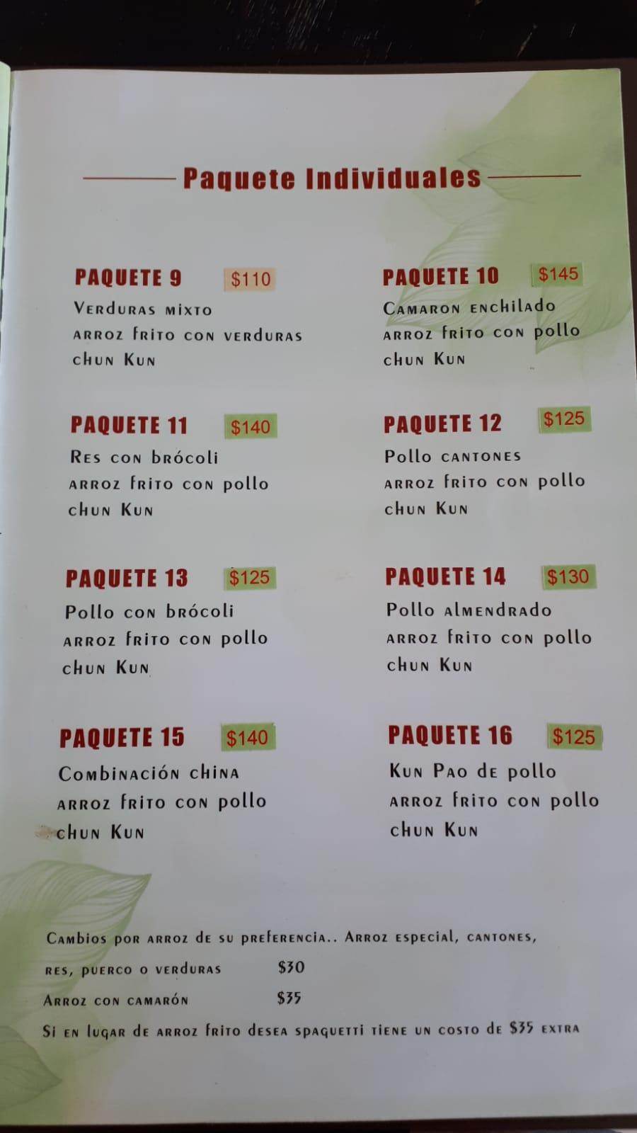 Menu at FU CHENG Restaurante Chino, Cabo San Lucas
