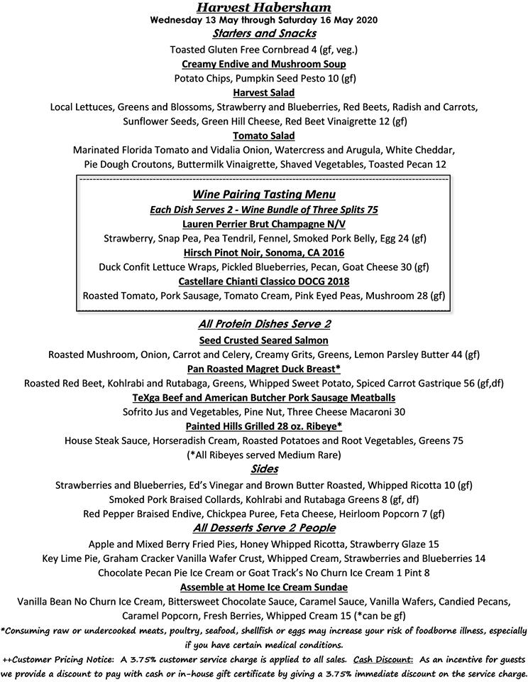 Menu at Harvest Habersham restaurant, Clarkesville