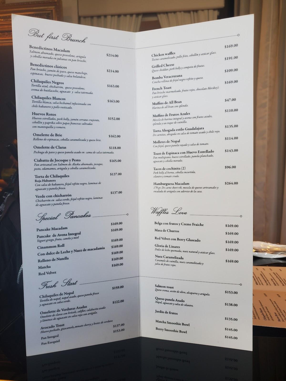 Carta del restaurante Macadam, San Pedro Garza García